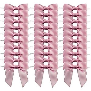 7Rainbows 30pcs Boutique 2.5" Pink Satin Ribbon Twist Tie Bows for Tying Up Packages Gift Wrapping
