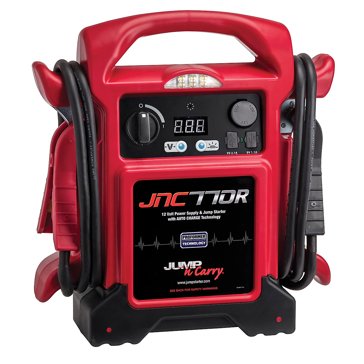 Clore Automotive Jump-N-Carry JNC770R 1700 Peak Amp Premium 12 Volt Jump Starter Bundle - Red
