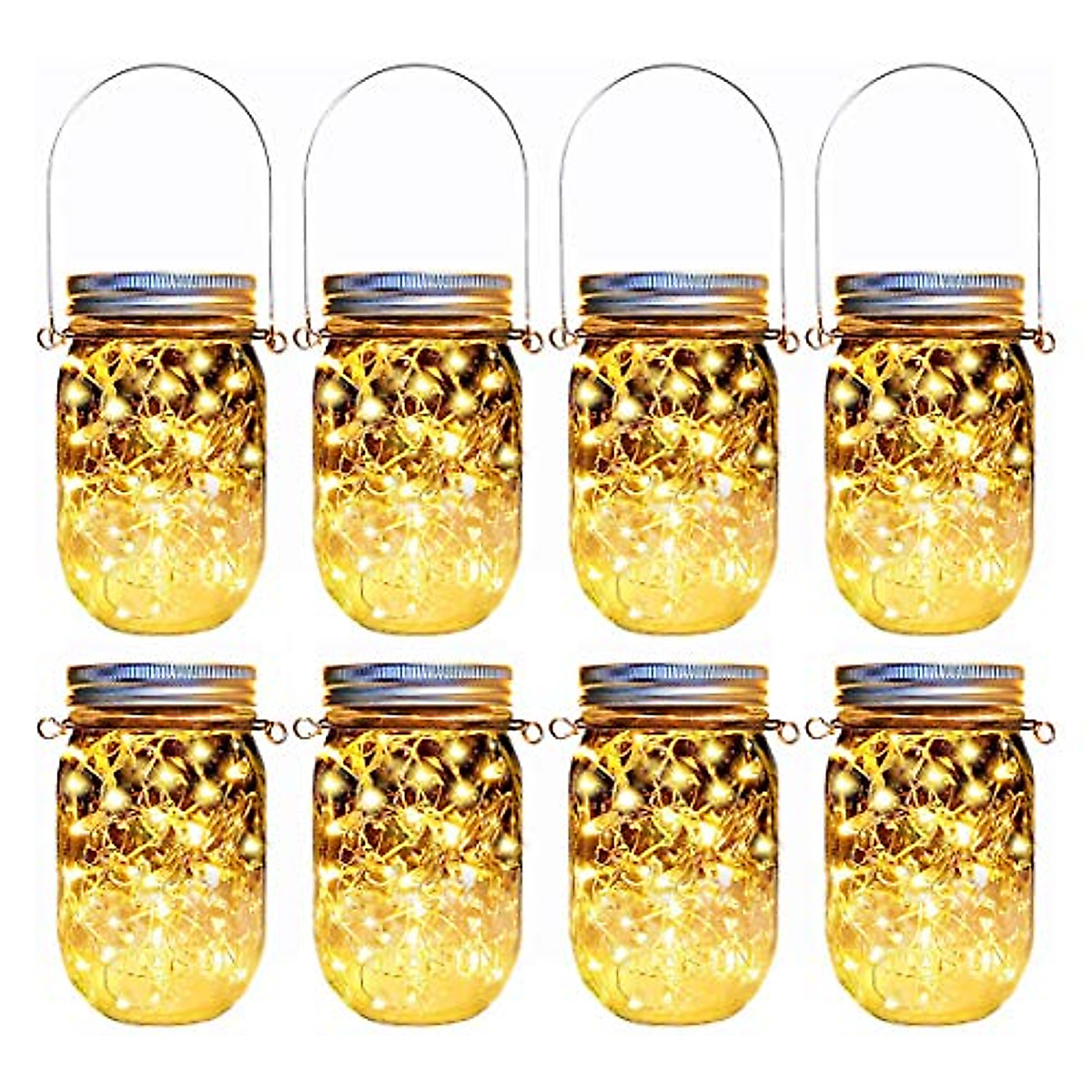 Solar Mason Jar Lights,8 Pack 30 Led Hanging String Fairy Jar Solar Lantern Lights for Outdoor Patio Garden Yard and Lawn Decoration（Hangers and Jars Included）