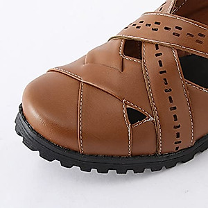 Leisure Women's Four Seasons Solid Color Non Slip Square Heels Round Toe Breathable Hook Loop Sandals Shoes Formal Tennis Shoes Women Brown