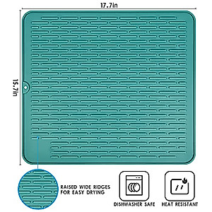 Smithcraft Silicone Dish Drying Mat Set 2, XL Sink Mats Dish Drainer Drying Mat 17.72x15.75", Large Dish Drying Rack Mat, Heat Resistant &Non-Slip Kitchen Drying Pad, Countertop Protector Dry Mat Teal