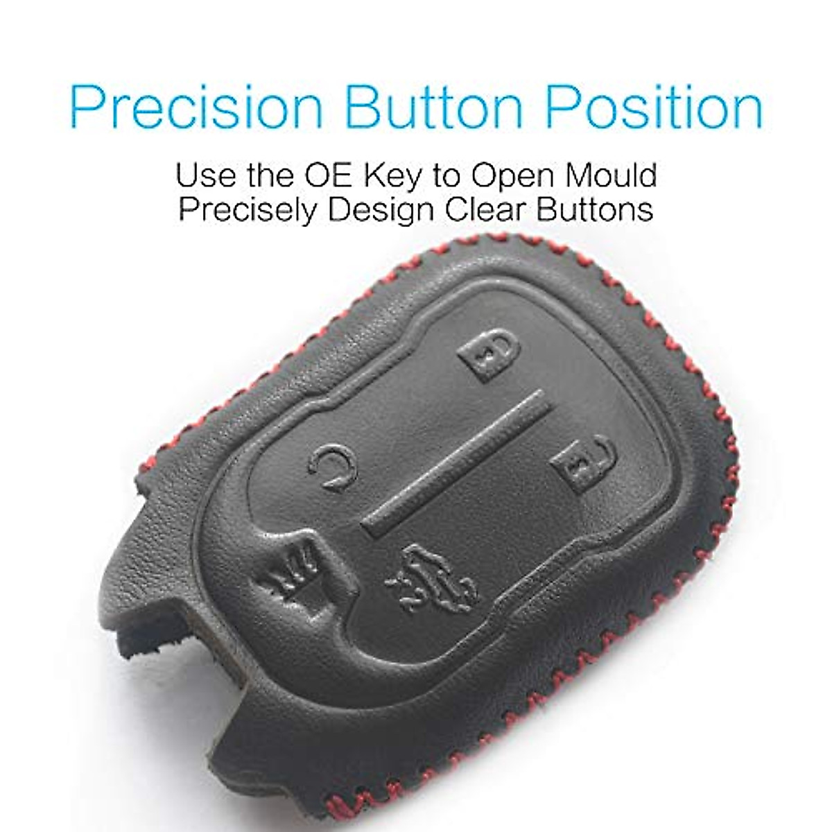 Compatible with fit for 2019 Chevrolet Silverado 1500 2500 HD 3500 HD, 2019 GMC Sierra 1500 2500 HD 3500 HD 5 Buttons HYQ1EA Leather Case Key Fob Cover Keyless Remote Start Control Holder Protector