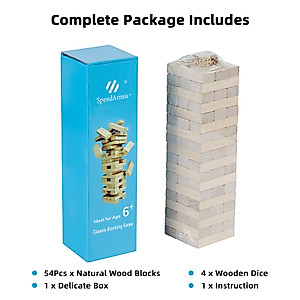 SpeedArmis Mini Tumble Tower, 54PCS Wooden Stacking Game for Teens - Pine Stack Timber Board Games with 4 Dice Set - Classic ‌Xmas Gifts for Kids