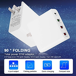 【𝐂𝐡𝐫𝐢𝐬𝐭𝐦𝐚𝐬 𝐆𝐢𝐟𝐭】 18W Charger, High Temperature Resistance 4 Port Charger, Durable PD Dual Chip Built-in Intelligent Chip for Traveling Outdoor Business(U.S. regulations)
