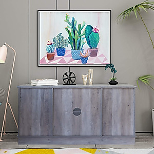 GHQME Sliding Barn Door Farmhouse TV Stand，58 Inch Storage Table，Wood Universal Stand，Living Room Storage Shelves Entertainment Center (Gray MI)