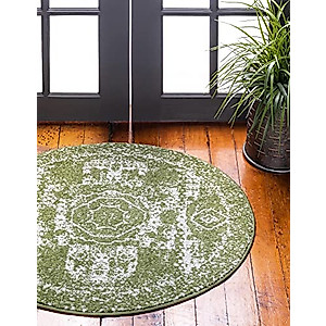 Unique Loom Bromley Collection Area Rug - Wells (3' Round, Green/ Ivory)