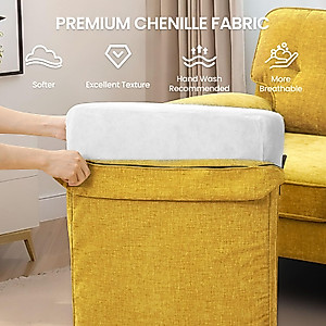 82" Ginger L Shape Sofa Couch w/Chaise Sleeper, Chenille Small Golden Sectional Couch with Chaise Mid-Modern Century Sofa for Living Room, Apartment, and Office with Removable and Washable Cushions