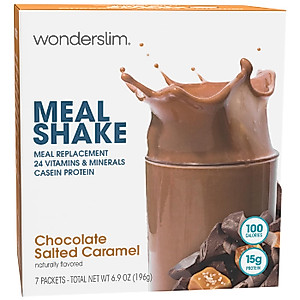 WonderSlim Meal Replacement Shake, Chocolate Salted Caramel, 15g Protein, 24 Vitamins & Minerals, Gluten Free, Low Carb (7ct)
