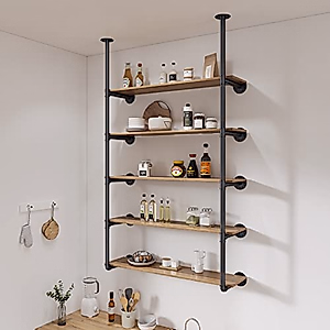 Industrial Iron Pipe Shelf Wall Mount, Farmhouse DIY Open Bookshelf, Pipe Shelves for Kitchen Bathroom, bookcases Living Room Storage, 2Pack of 5 Tier