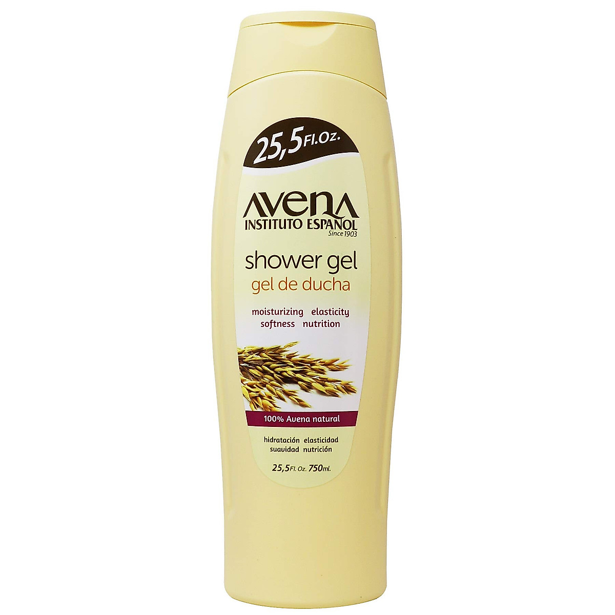 Avena Instituto Español Shower Gel, Moisturizing and Softeness, Elasticity and Nutrition, 100% Natural Oat, 2-Pack of 25.5 FL Oz each, 2 Bottles