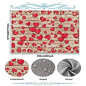 HQM Valentine's Day Table Top Collection Rectangle Fabric Red Love Classic Wooden Floor Tablecloth for Mother's Day Valentine's Day Wedding Home Kitchen Dining Decoration Table Runner 84x60inch
