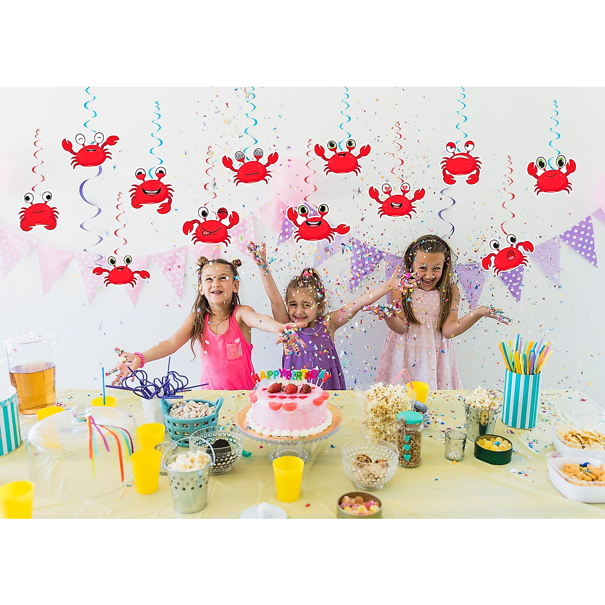 24 Pcs Crab Hanging Swirls Crab Party Decorations Crab Spirals Crab Ceiling Decorations Crab Party Supplies for Crab Birthday Party Ocean Decorations