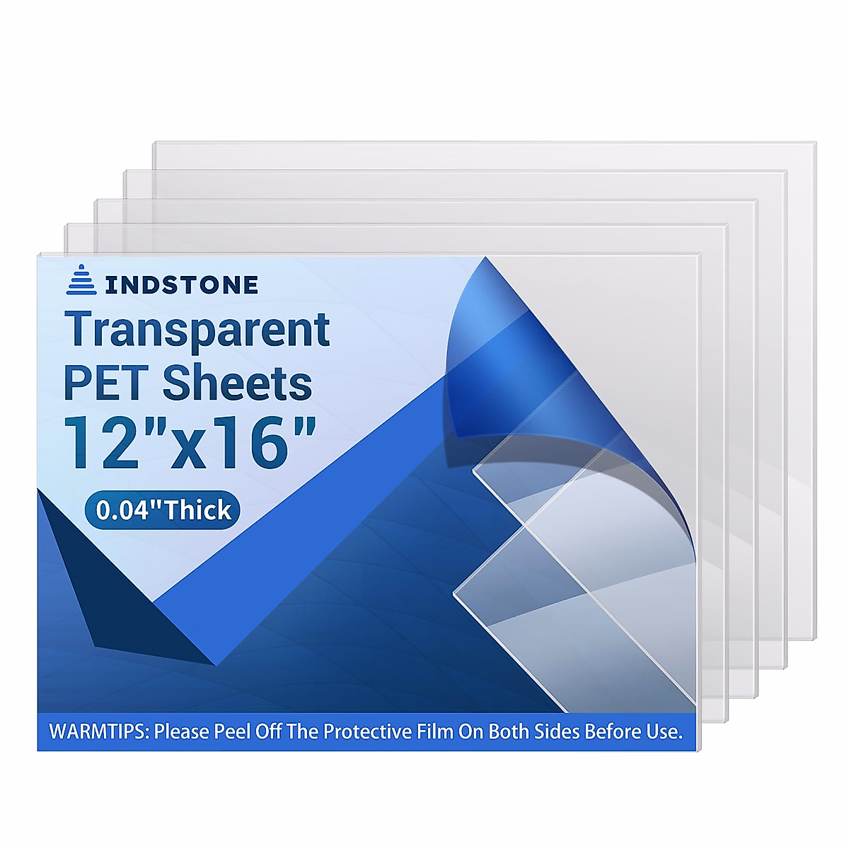 5 Pack 12”x16” x0.04” Clear PET/Plexiglass Sheet, INDSTONE Transparent Flexible Plastic Sheet 12x16, Clear Plastic Sheet for Crafts, Picture Frames, Painting, Sign Blank