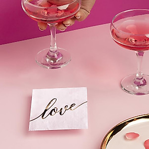 Andaz Press Pink with Rose Gold Scripted Love Saying Cocktail Napkins, Bulk 100-Pack Count 3-Ply Disposable Fun Beverage Napkins for Wedding, Bridal Shower, Bachelorette, Baby Shower, Valentine's Day