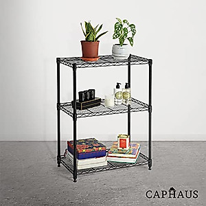 CAPHAUS 3/4/5-Tier Adjustable Height Wire Shelving Unit, Wire Rack Shelving, Metal Steel Storage Shelves, Garage Shelving Storage Organizer, Utility Storage Shelf, 3-Tier Without Wheels, Black