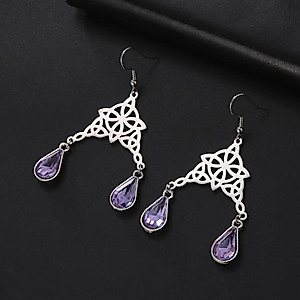 Witch Knot Earrings For Women Hollow Out Style Charm Celtic Knot & Teardrop-shaped Amethyst Dangle Earrings Wiccan Symbol Jewelry Gifts