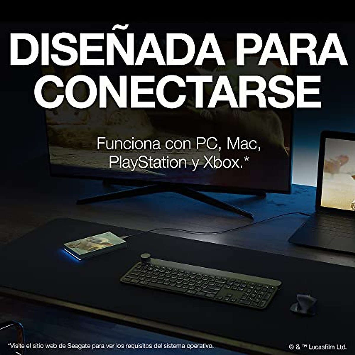 Seagate Grogu Drive Special Edition FireCuda External Hard Drive 2TB Officially-Licensed - 2.5 Inch USB 3.2 Gen 1 forced inspired Blue LED lighting with Rescue Services (STKL2000404)