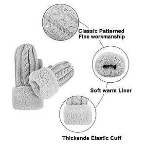 Verabella Womens Mittens Cold Weather Sherpa Lined Mittens Women Winter Mittens Warm Mittens for Women,2 Pairs,Black/Light Grey Braid