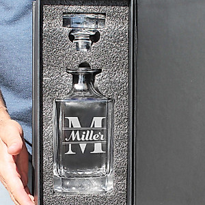 The Wedding Party Store Custom Personalized 26 oz Glass Whiskey Decanter with Lid and Stopper - Engraved with Name (Original Design)