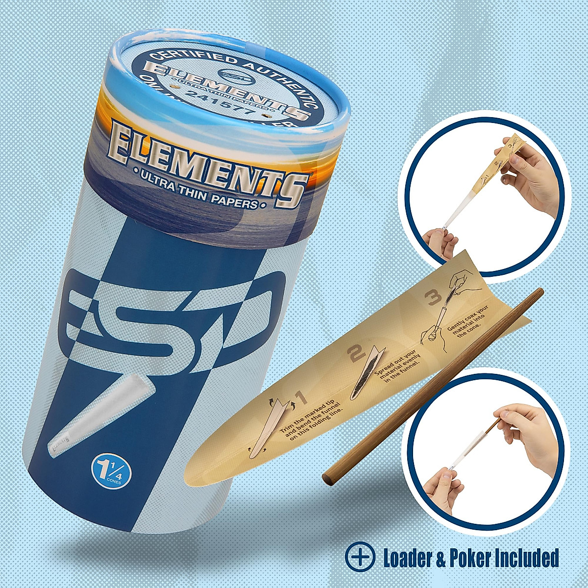 Elements Ultra Thin Rolling Paper Cones 1 1/4 | 100 Pack | Pre Rolled with Tips and Packing Tubes Included