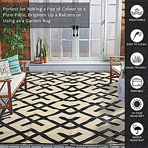 Reversible Mats - Plastic Straw Rug, Outdoor Rug for Patio Clearance Decor, Modern Area Rugs, Floor Mat for Outdoors, RV, Backyard, Deck, Picnic, Beach, Trailer, Camping, Black & Beige, 5' x 8'