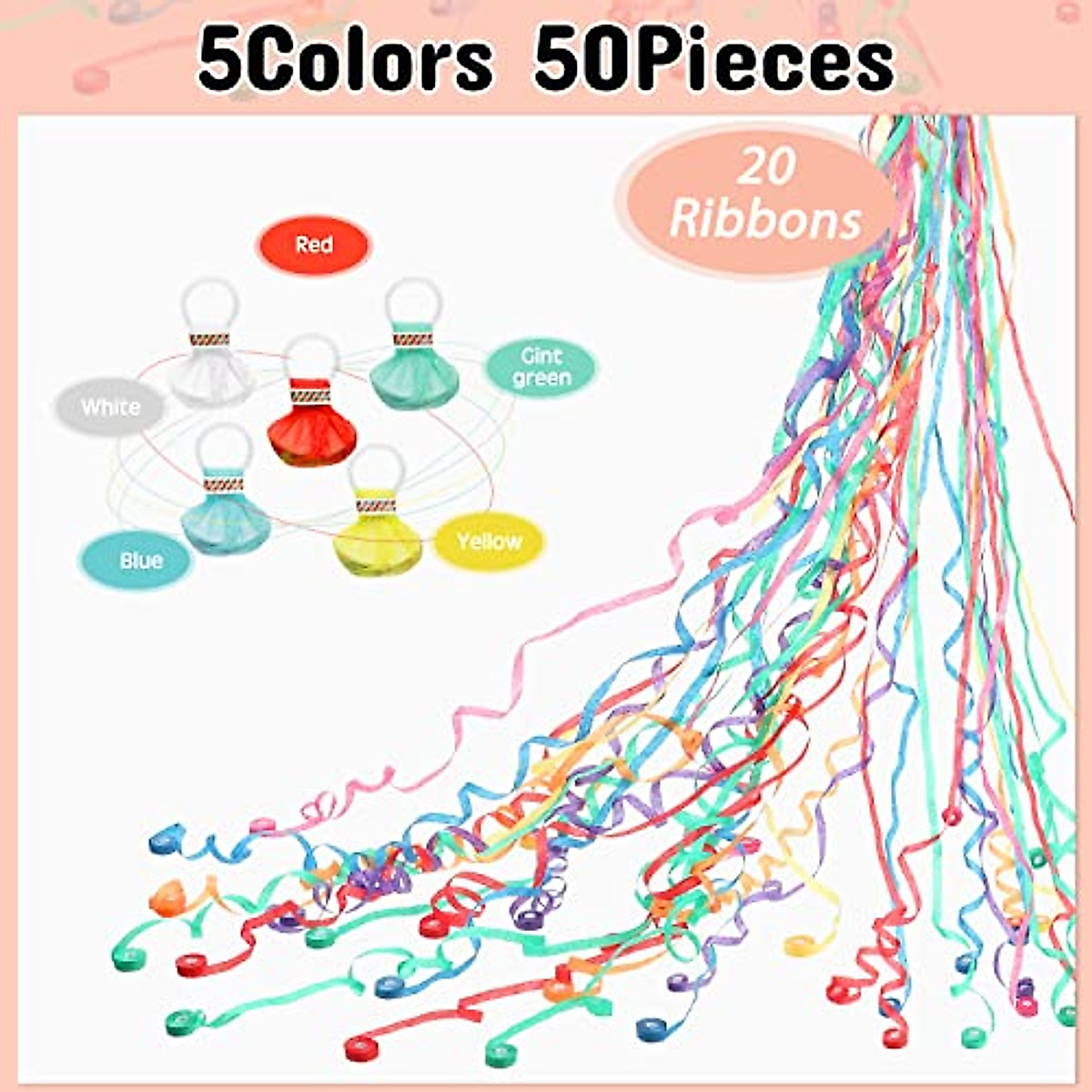 50 Pieces Throw Streamers Colorful Hand Held Streamer No Mess Confetti Crackers Party Streamers Wedding Toss for Engagement Graduation Party Favors Shows Supplies (50 Pieces)