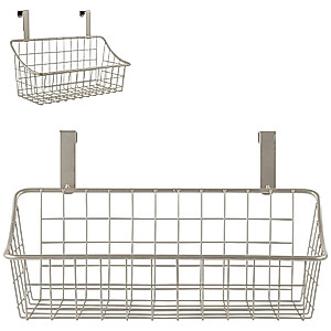 Spectrum Diversified Grid Storage Basket, Over The Cabinet, Steel Wire Organization Under Sink Kitchen & Bathroom, Small, Satin Nickel PC