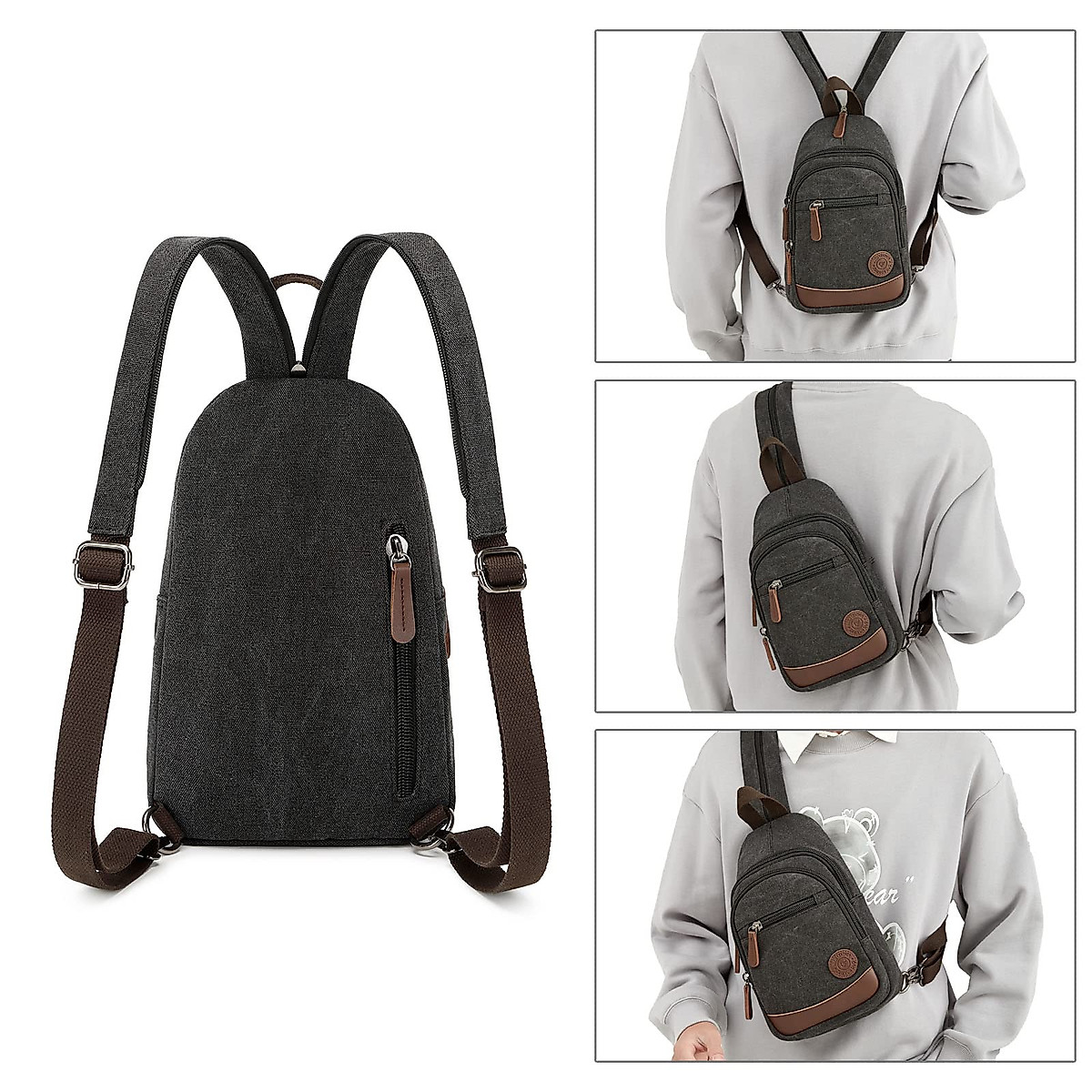 Imyth Small Retro Canvas Sling Bag, 2 In 1 Messenger Bag and Casual Shoulder Backpack Applicable for Women and Men Hiking Chest Bag(Black)