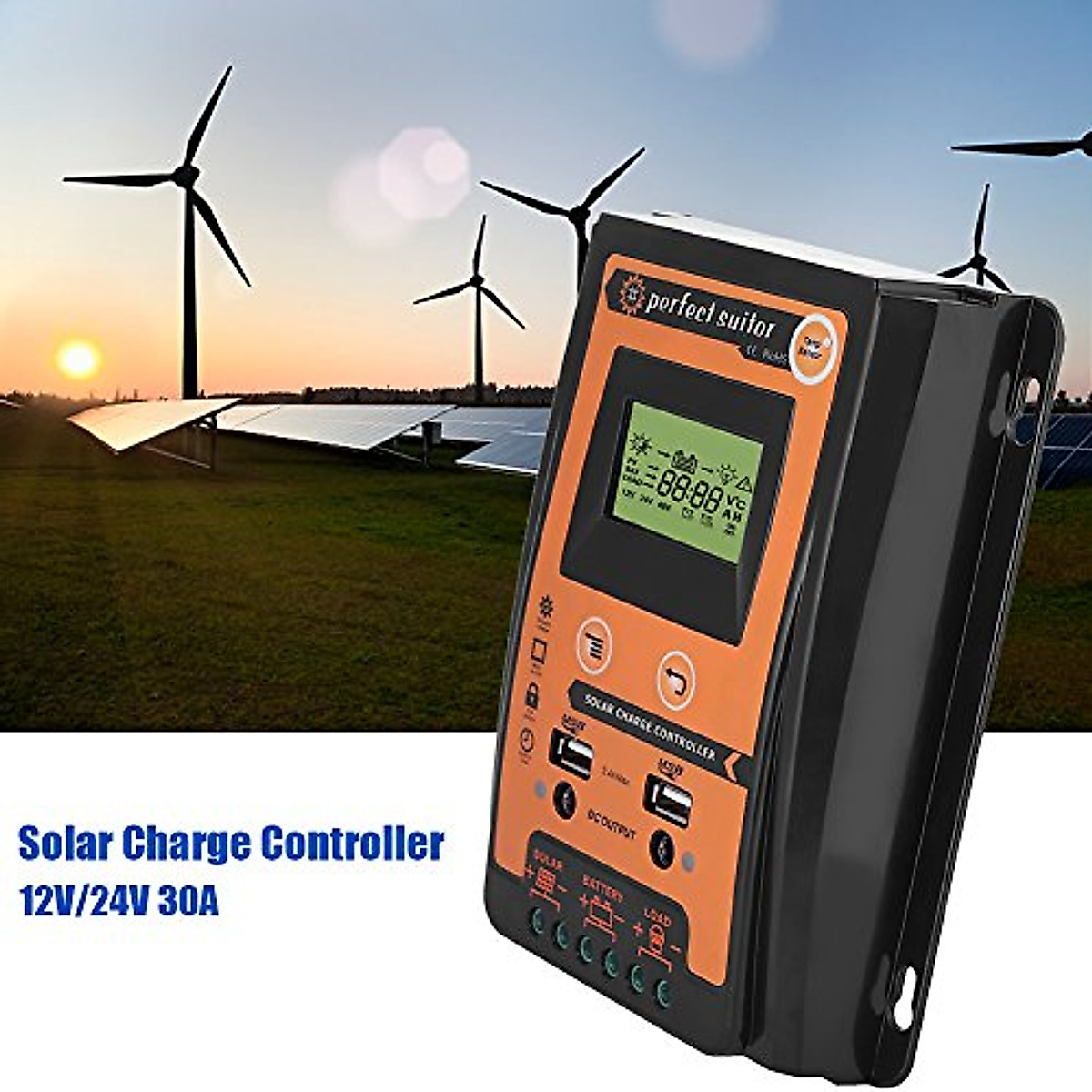 MPPT Solar for CHARGER Controller- Solar Panel Battery Regulator LCD Display with Dual USB Port Display 12V/24V Safe Protection(30A)
