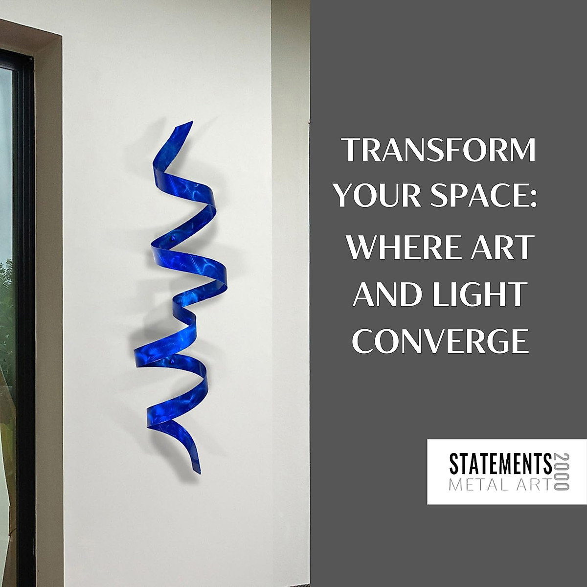 Statements2000 Blue Wall Twist Abstract Metal Wall Art - Luxury Metal Wall Decor for Bedroom, Living Room, Office - Contemporary Wall Sculpture by Jon Allen 44 x 10 x 10 Inches