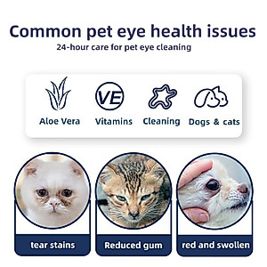 Eye Wipes for Dogs, 200 Pads Pet Tear Stain Cleaning Wipes for Eye Care of Dogs and Cats, Mild Ingredient, Gently Remove Pet Tear Stain, Eye Debris, Discharge, Mucus Secretions - Safe Ingredients