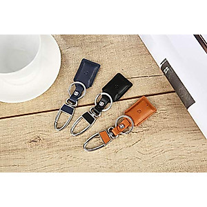 Anti-Lost Cowhide Leather Key Ring, with Alarm, Bluetooth, Position Record (via Phone GPS) (Blue)