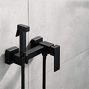 MINJING Hand Held Bidet Sprayer, Black Douche Kit Toilet, Hot and Cold Brass Copper Mixer Valve Set Shower Head Faucet,A Set