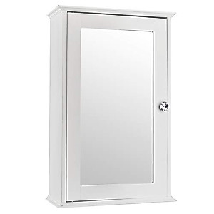 Kcelarec Mirrored Bathroom Cabinet, Wall Mount Storage Cabinet with Single Door, Bathroom Medicine Cabinet,White