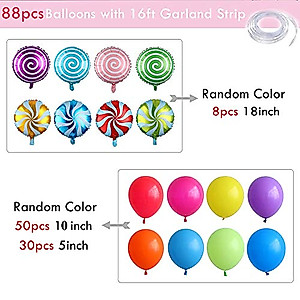 GIHOO Sweet Candy Balloon Garland Arch Kit, 90pcs 18inch Lollipop Foil Balloons, 5/10inch Rainbow Latex Balloons for Christmas Candyland Kids Birthday Party Baby Shower Decorations