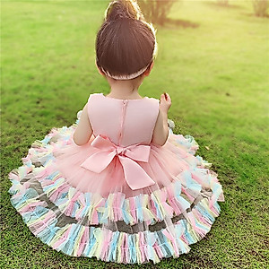 AVAZU 3M-6T 3D Colorful Flower Toddler Baby Girls Wedding Pageant Layered Dresses Wedding Birthday Party Tutu Gown with Headwear Light Pink 110