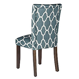 HomePop Parsons Classic Upholstered Accent Dining Chair, Set of 2, Teal and Cream Geometric