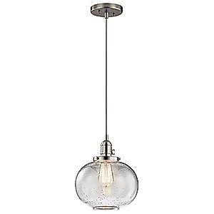 Kichler Avery 9.75" 1 Light Mini Pendant with Clear Seeded Glass in Brushed Nickel