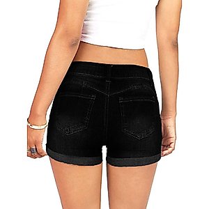 Fashion Low Waisted Mini Shorts ,THENLIAN Women Washed Ripped Hole Short Jeans Denim Pants Shorts(M, Black)