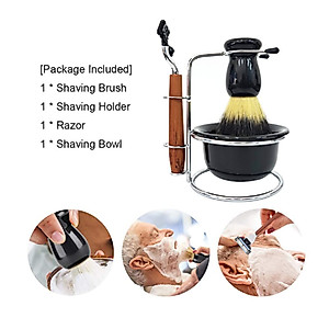 4Pcs Shaving Kit, Mens Shaving Brush Set for Men Gift, Includes Manual Razor + Stainess Steel Stand Holder + Shaving Brush+ Shaving Bowl, Great Gift Options for Your Man, Husband, Father or Brother