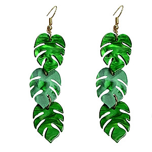 Green Palm Leaf Dangle Earrings for Women Girls Lightweight Resin Tropical Green Plant Statement Drop Fish Hook Stud Earring Fashion Cute Festival St.Patrick's Day Jewelry Gifts Nature Lover (Leaves)