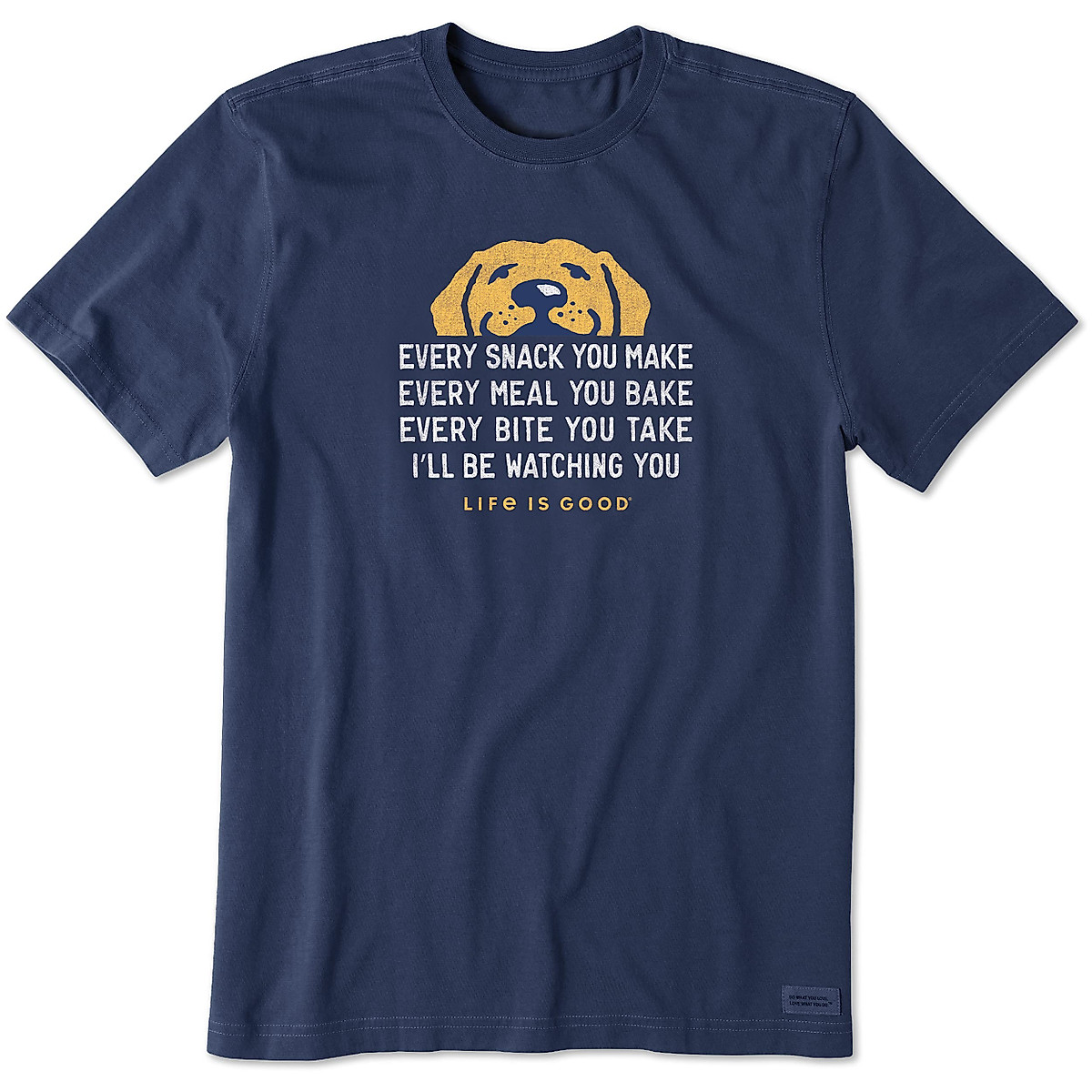 Life is Good Mens Dog Lover Graphic T-Shirt, Cotton Tee, Short Sleeve, Crewneck Shirt, Casual Top, I'll Be Watching You Dog, Darkest Blue, Small