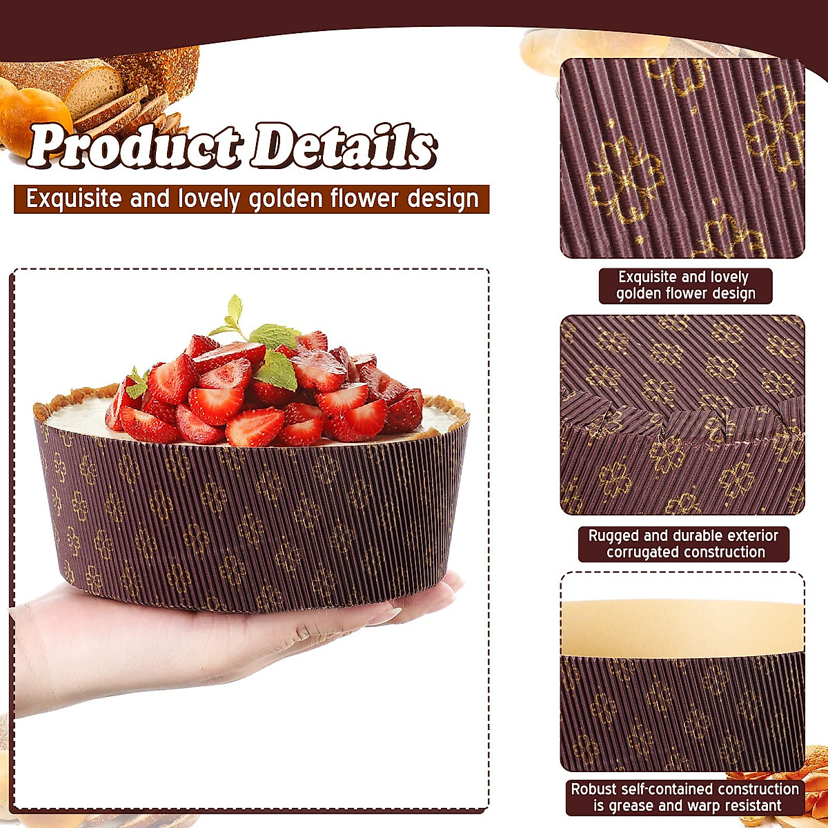 50 Count Panettone Paper Mold Paper Pans for Baking Heat Resistant Paper Baking Cake Pan 6" x 2.4" Disposable Panettone Paper Pan Mold for Muffin Cupcake, Microwave Oven and Freezer Safe