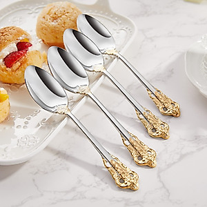 KEAWELL Luxury 6.3" Teaspoons, 18/10 Stainless Steel, Gorgeous Small Spoons, Stirring, Mixing, Sugar, Cake, Dessert Spoons, Mini Antipasto spoons (Gold Accent)