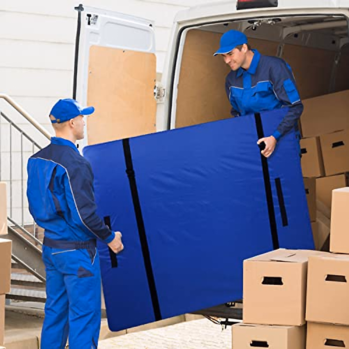 Queen Mattress Bag for Moving Storage Protector, Waterproof Reusable Mattress Cover with Heavy Duty 8 Handles Water Resistant Zipper Closure and 2 Adjustable Straps, Blue