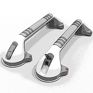 AquaChase Suction Shower Grab Bar with Indicators, Tool-Free Installation, Steady Handle for Balance Assist for Bathtub, Toilet, Bathroom (White/Grey, Pack of 2, 17in)