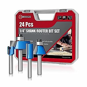 CSOOM Upgrade 24A PiecesRouter Bits , Tungsten Carbide Router Bit Set, 1/4 inch Shank，for Woodworking, All Purpose Router bit for DIY