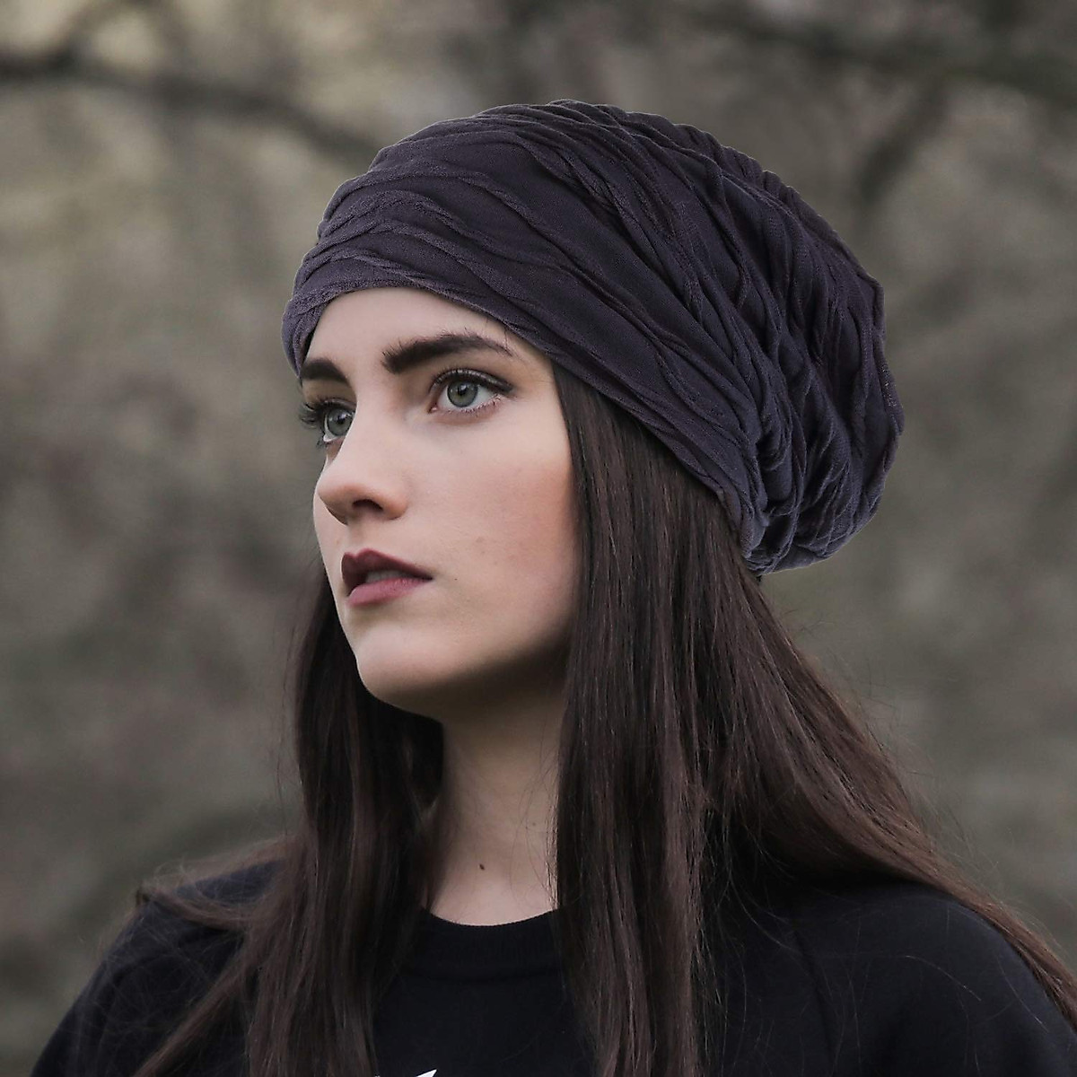 SATINIOR 4 Pieces Wrinkled Beanie Cap Slouchy Baggy Beanie Skull Hat for Winter/Autumnc