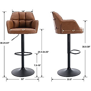 EALSON Modern Swivel Bar Stools Set of 2 Leather Counter Height Barstools with Back and Arms Adjustable Bar Stool Chairs with Metal Base for Kitchen Island/Home Bar/Dining Room, Brown
