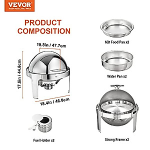 VEVOR Chafing Dish Buffet Set, 2 Packs, Silver